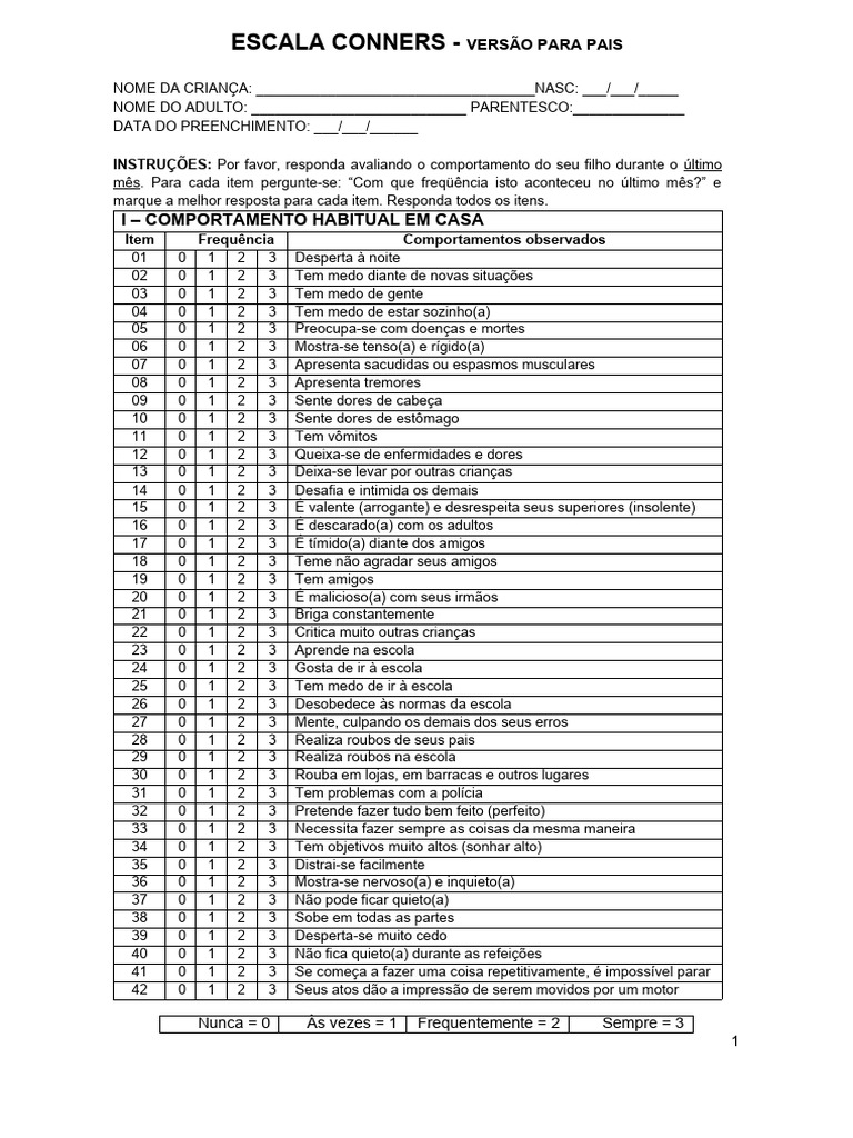 Escala Conners para Pais | PDF