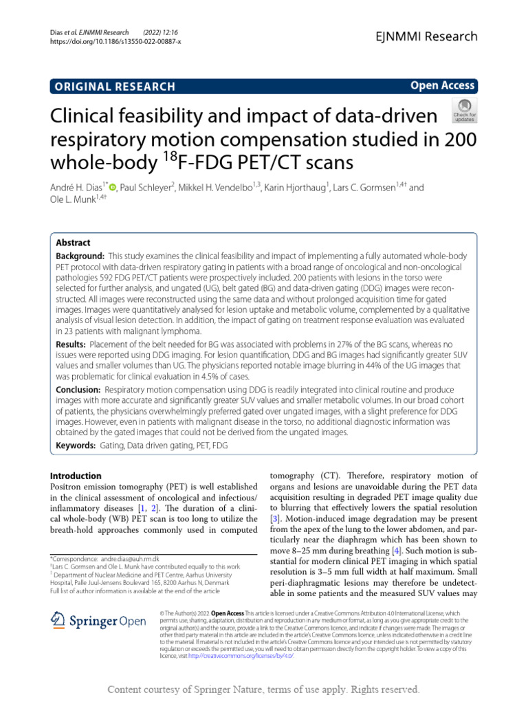 Clinical Feasibility and Impact of Data Driven Respiratory Motion Siemens | PDF | Positron ...