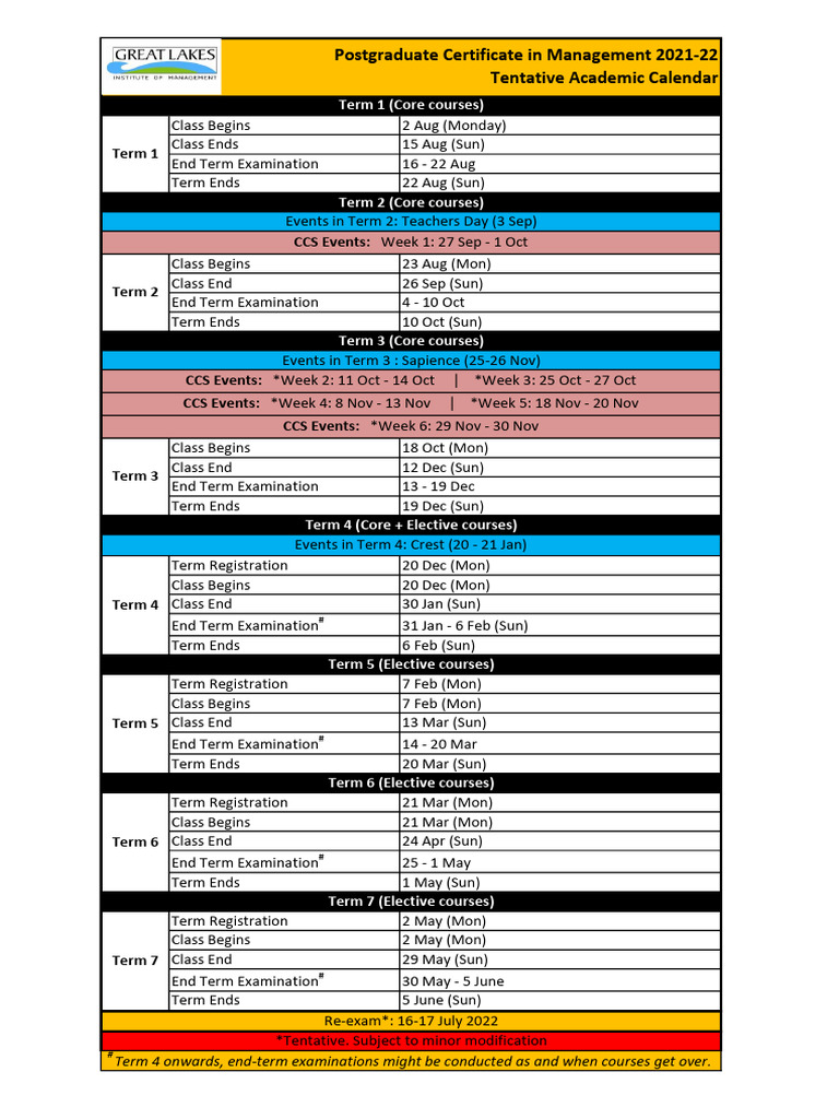 PGCM 2021-22 Academic Calender | PDF