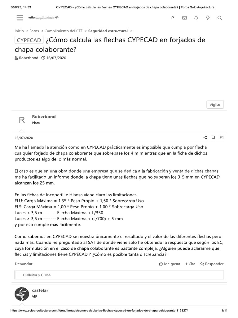 CYPECAD - ¿Cómo calcula las flechas CYP...colaborante_ _ Foros Sólo Arquitectura | PDF