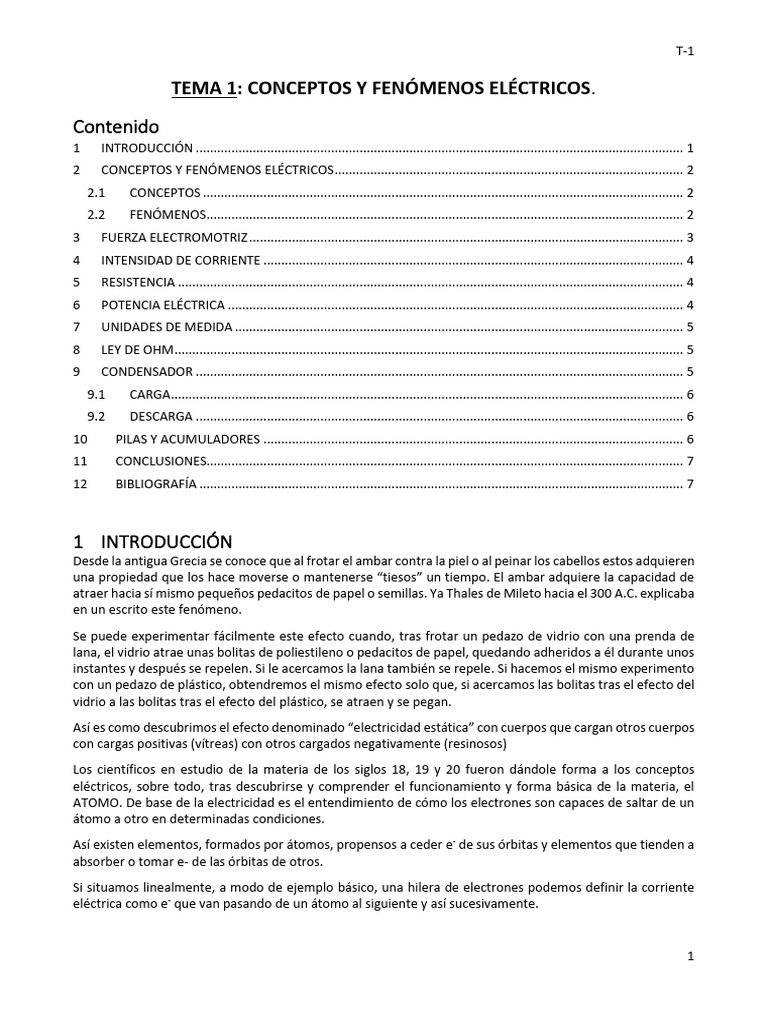 1.conceptos y Fenómenos Eléctricos | PDF | Corriente eléctrica | Resistencia Eléctrica y ...