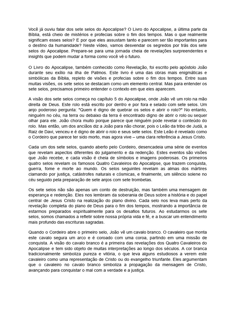 Os 7 Selos Do Apocalipse Pdf Livro Do Apocalipse Anjo