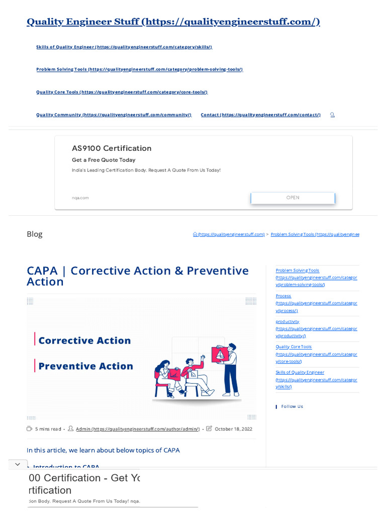 CAPA - Corrective Action & Preventive Action - Quality Engineer Stuff ...