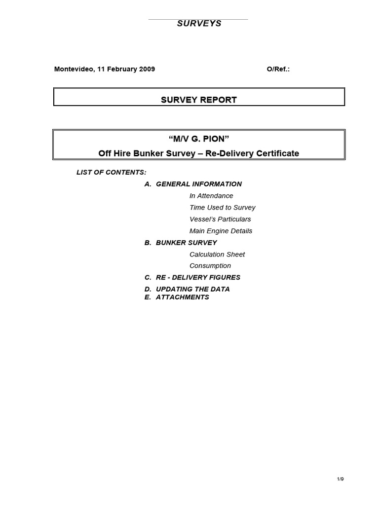 Off Hire Bunker Survey Report: M/V G. PION | PDF | Fuel Oil | Shipping