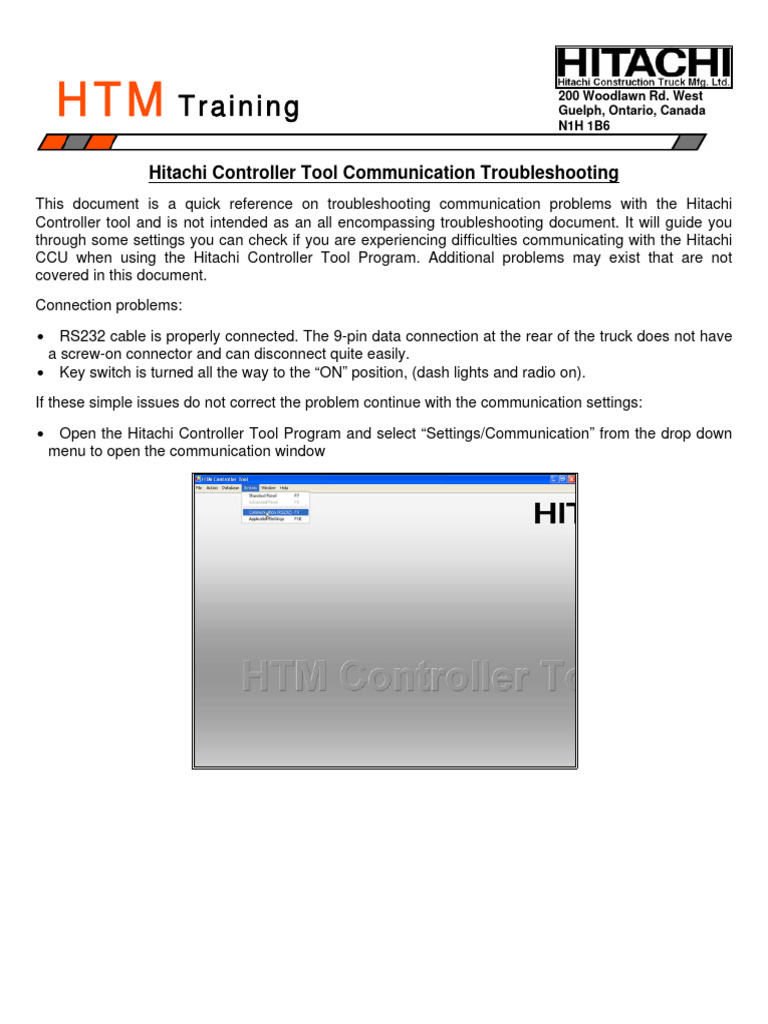 Hitachi Controller Tool Communication Troubleshooting | PDF ...