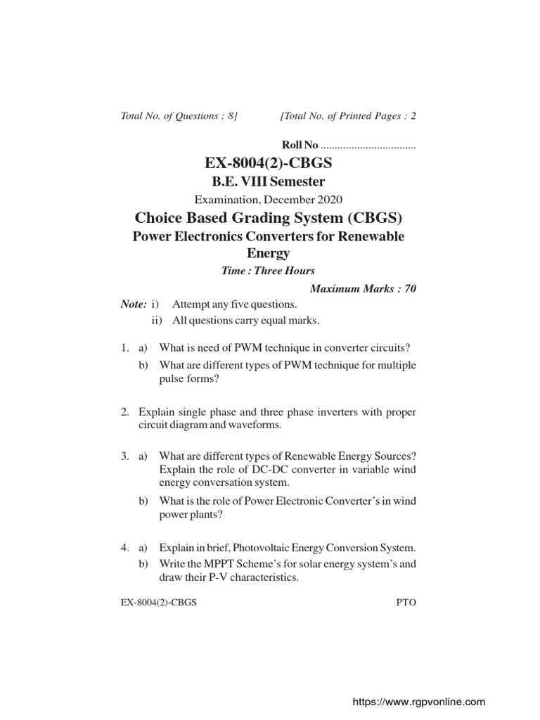 Ex 8004 2 Power Electronics Converters For Renewable Energy Dec 2020 | PDF