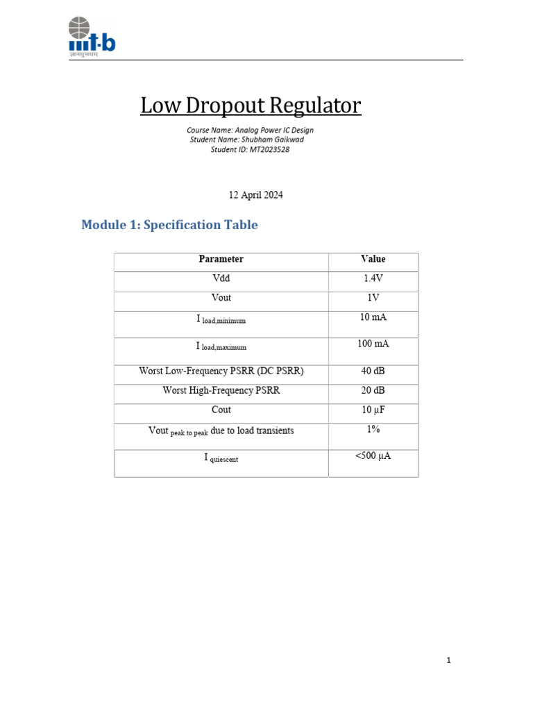 Low Dropout Regulator | PDF | Electrical Engineering | Electronics