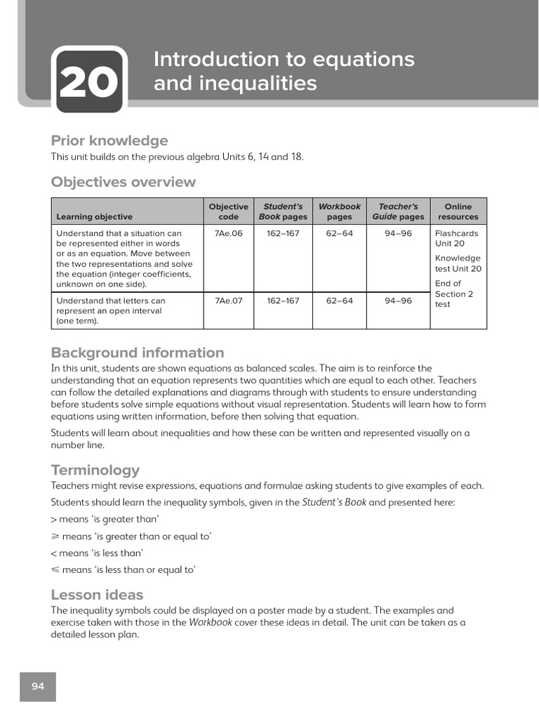 Unit 20 Introduction To Equations and Inequalities | PDF | Equations ...