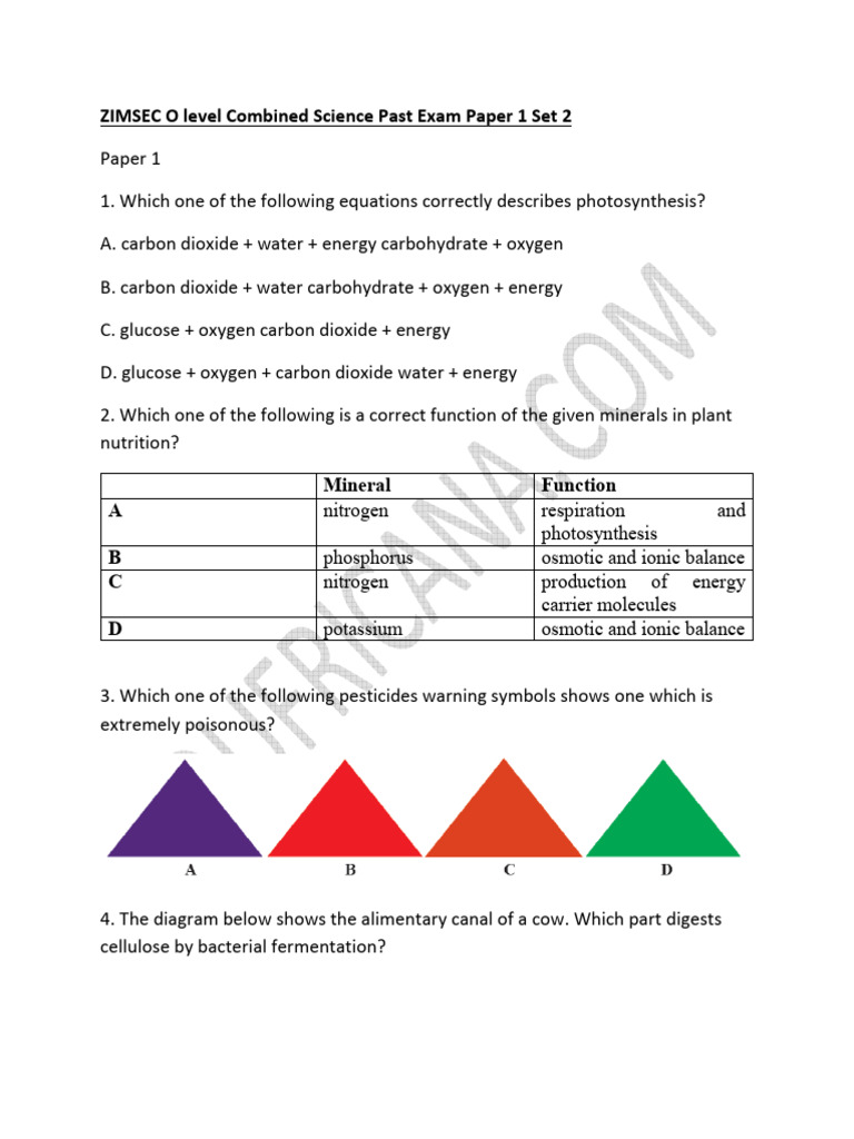 ZIMSEC O Level Combined Science Past Exam Paper 1 Set 2 | PDF ...