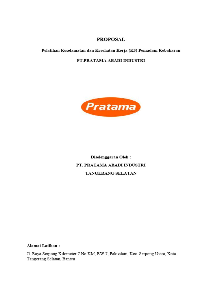 PROPOSAL PELATIHAN K3 PT - Pratama Abadi Industri | PDF