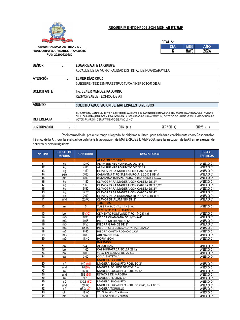 Req. Llamkasun Oficial Materiales | PDF | Ingeniería estructural | edificio