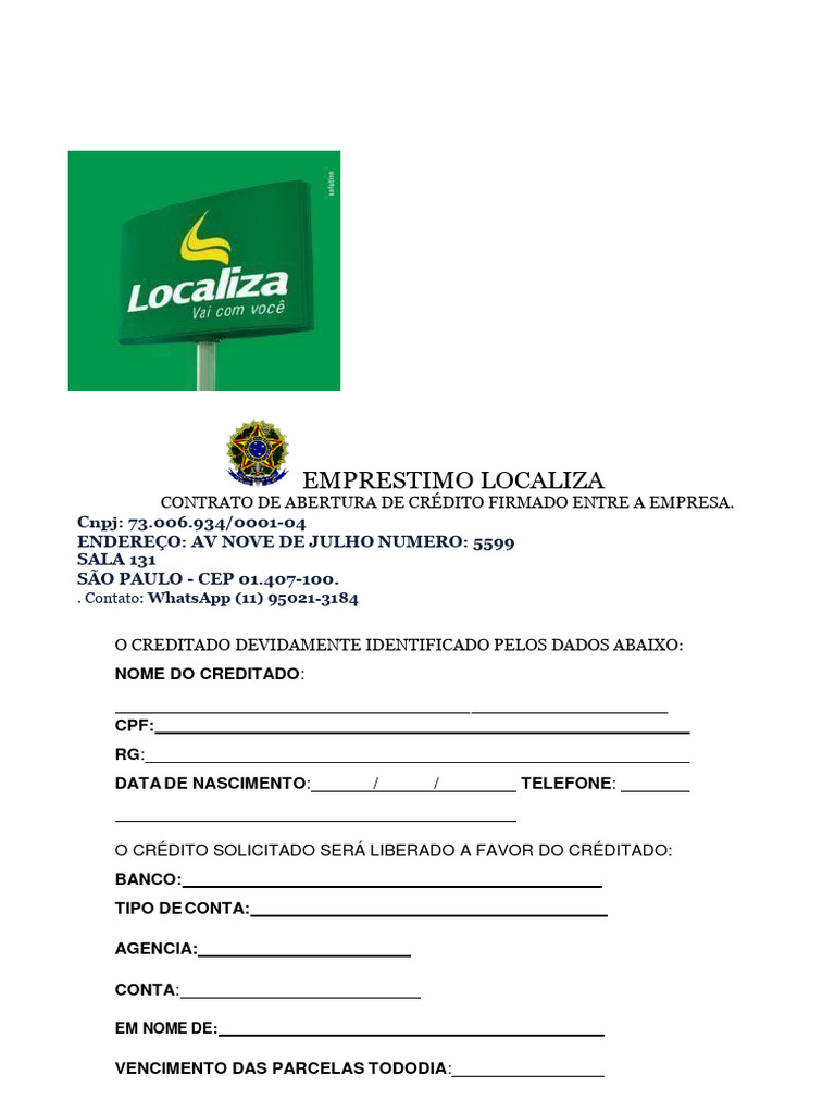 contrato localiza | PDF | Empréstimos | Crédito