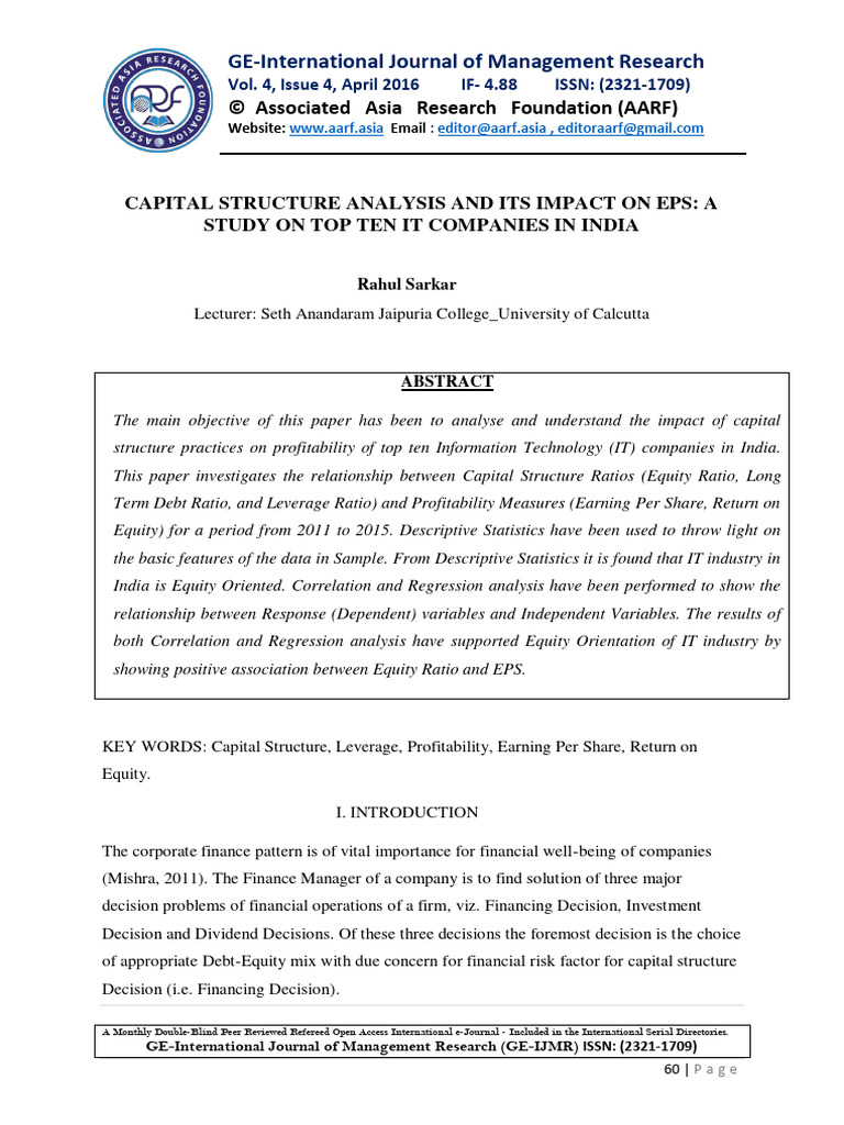 Capital Structure Analysis and Its Impac | PDF | Capital Structure ...