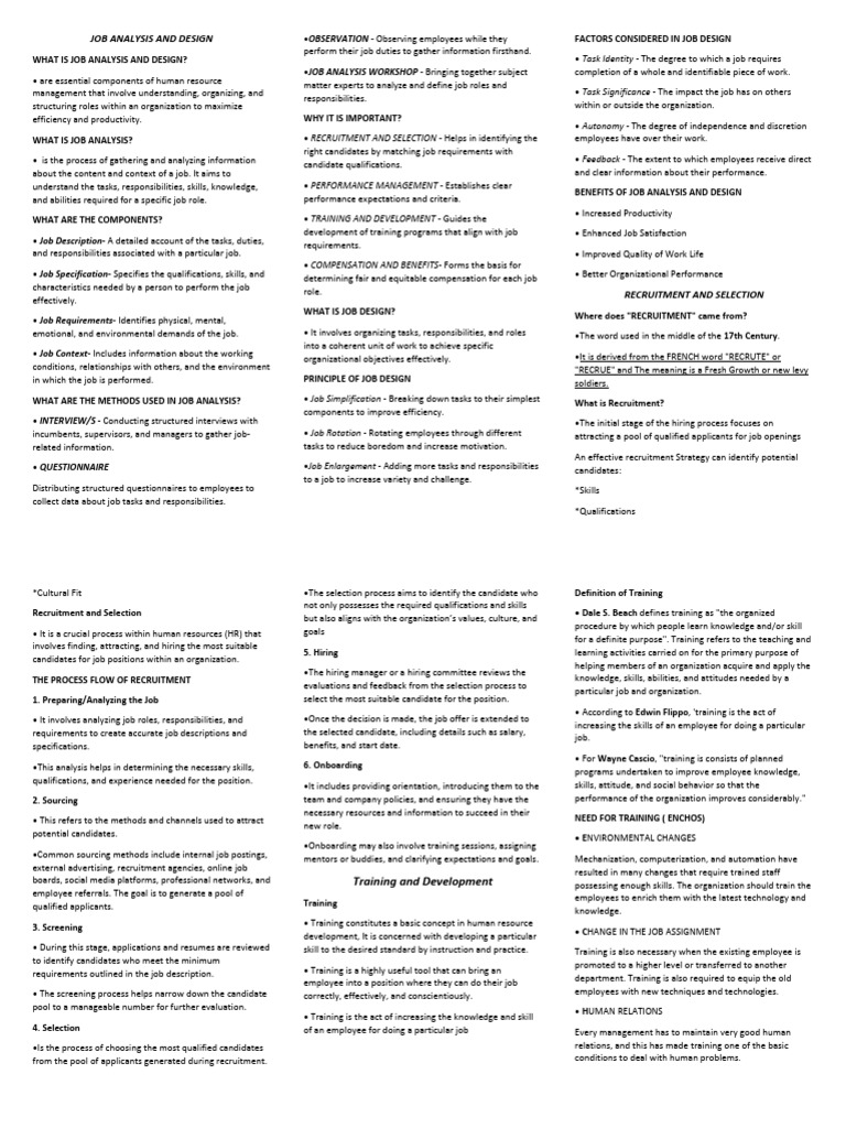 Job Analysis & Design Guide | PDF | Recruitment | Learning