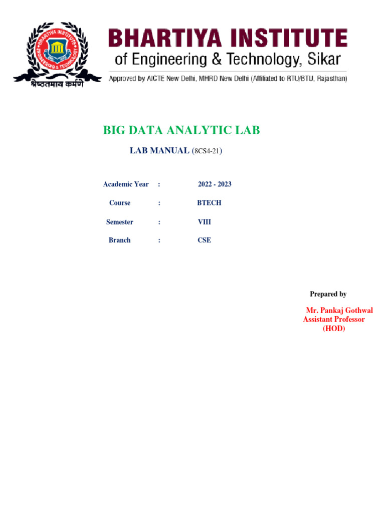 Bigdata Lab Manual | PDF | Map Reduce | Apache Hadoop Bigdata Lab Manual | PDF | Map Reduce | Apache Hadoop