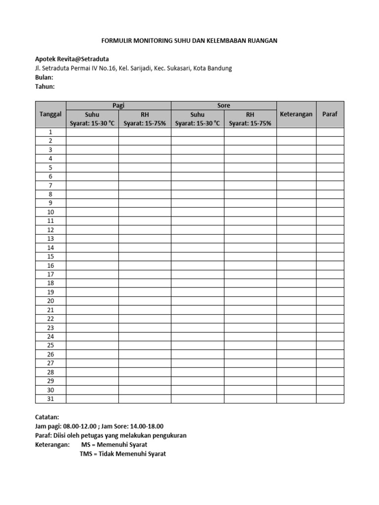 Formulir Monitoring Suhu Dan Kelembaban | PDF Formulir Monitoring Suhu Dan Kelembaban | PDF