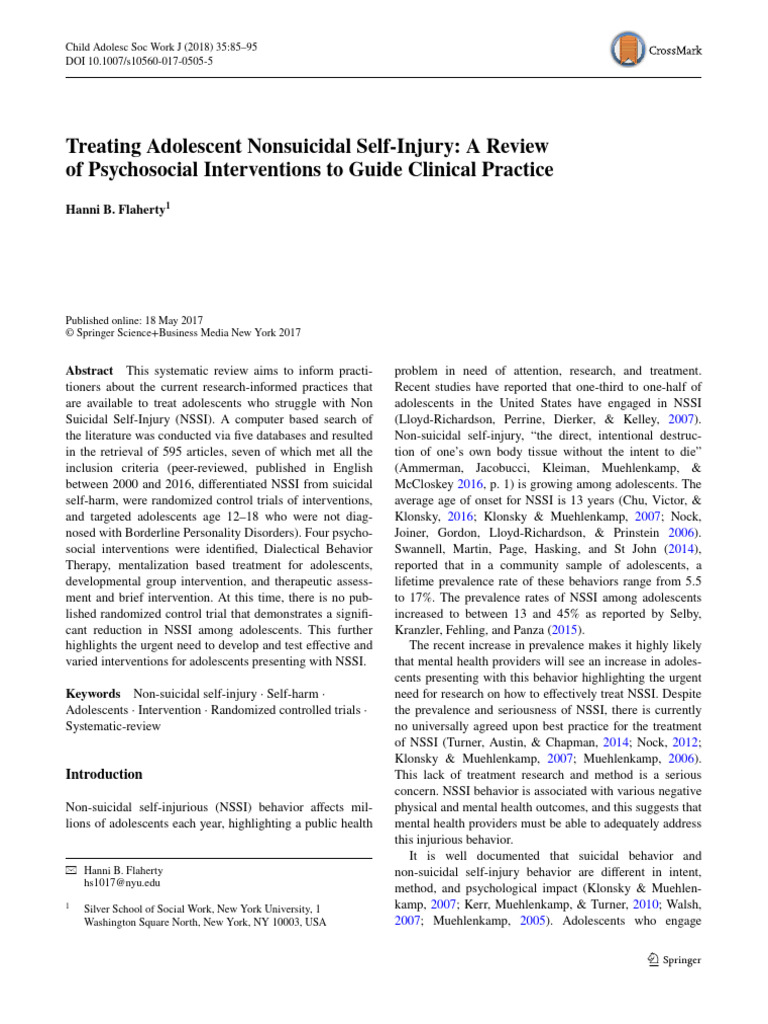 Treating Adolescent Nonsuicidal Self-Injury A Review of Psychosocial ... Treating Adolescent Nonsuicidal Self-Injury A Review of Psychosocial ...