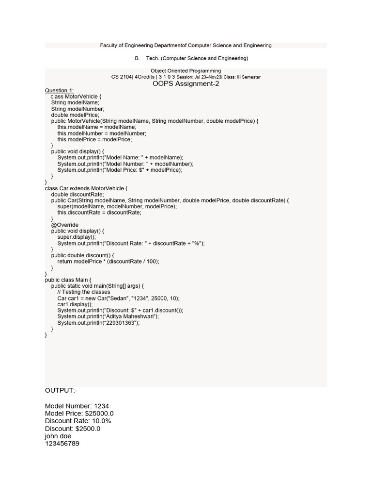 Oops Assignment 2 Final Pdf Class Computer Programming Java Programming Language