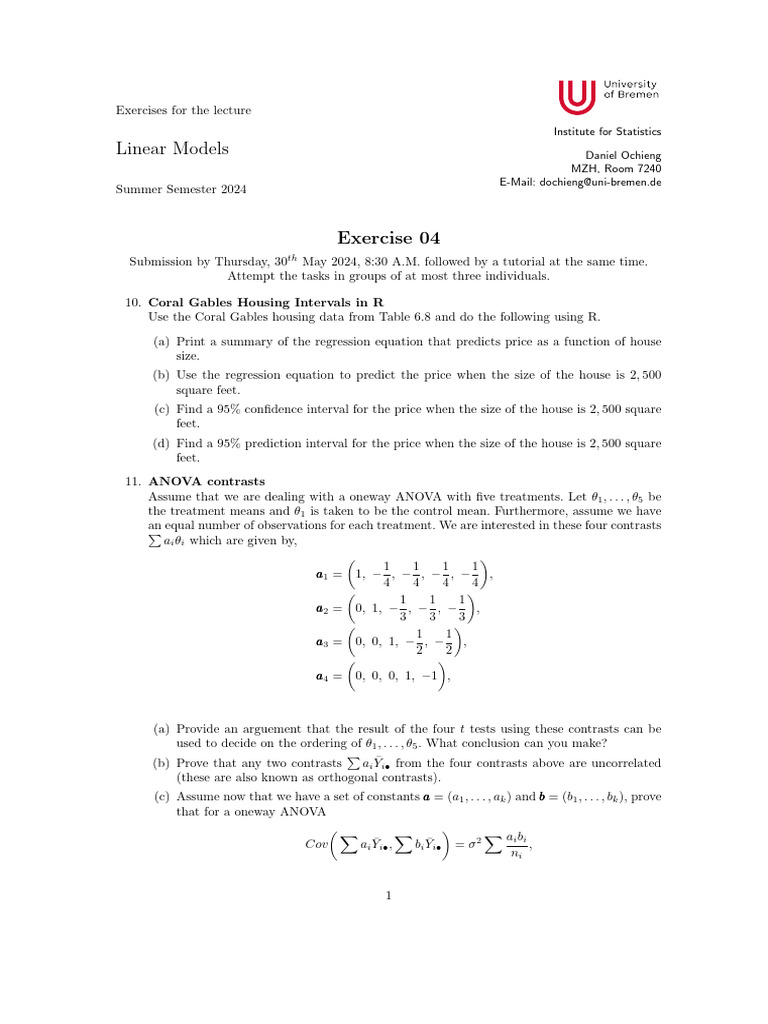 Exercise - 04 - Machine Learning | PDF | Analysis Of Variance | Regression Analysis