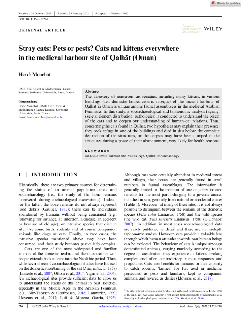 Arab Archaeol Epigr - 2022 - Monchot - Stray Cats Pets or Pests Cats ...