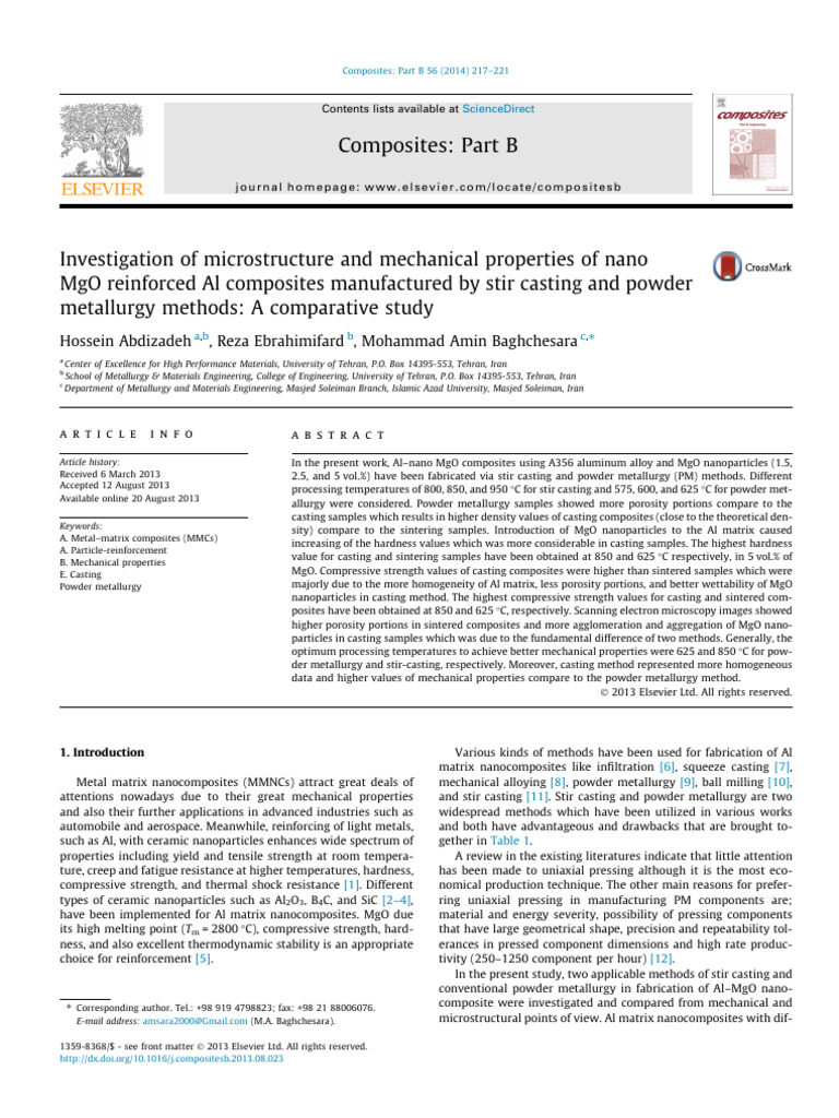 Al-MgO Composites: Stir Casting vs. Powder Metallurgy | PDF | Sintering ...