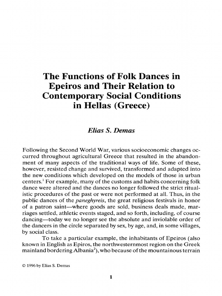 Demas and Kyriakides 1996 The Functions of Folk Dances in Epeiros | PDF ...