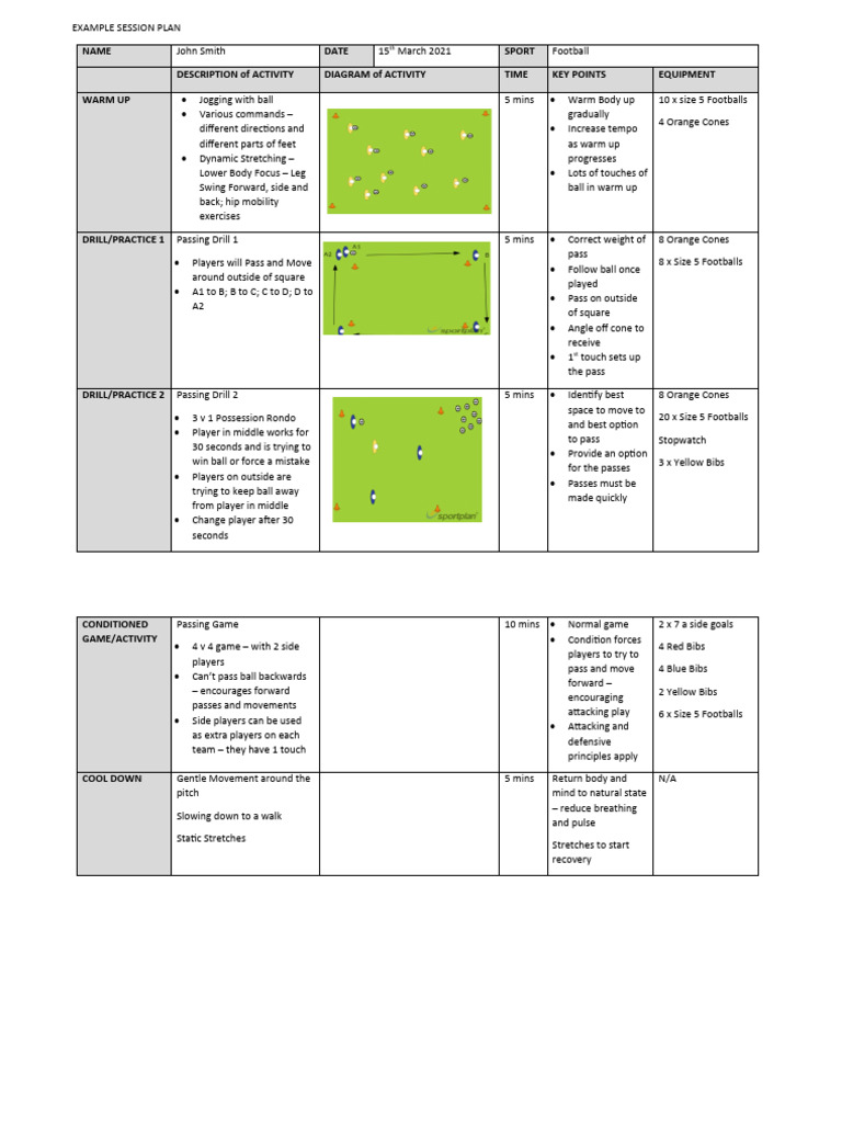HNC Sports Coaching Interview Session Plan Example 2 | PDF