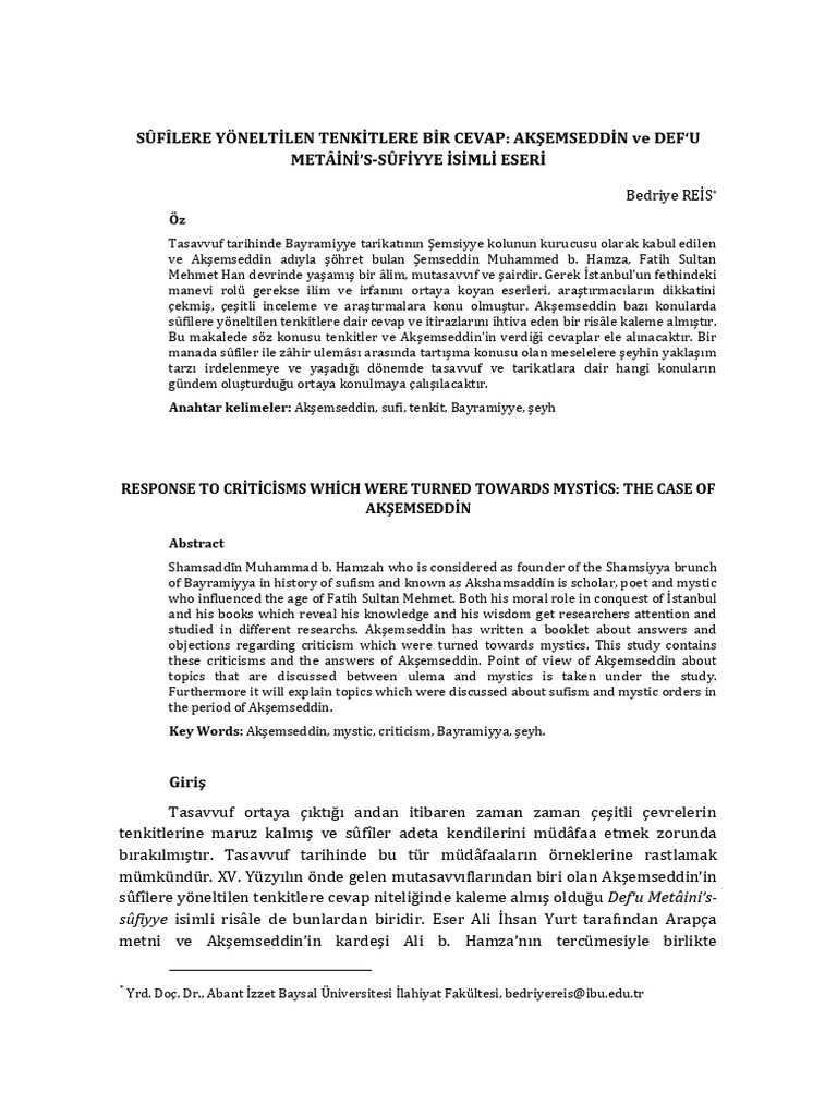 S - F - Lere Y - Neltilen Tenkitlere Bir Cevap - Ak - Emseddin Ve Def ...