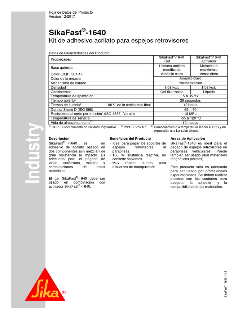 SikaFast 1640 | PDF | Gel | Solvente
