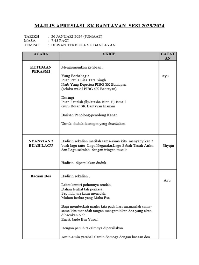 Teks Majlis Apresiasi Skbi 23-24 | PDF