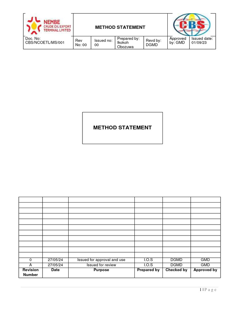 Cbs-Nembe Method Statement | PDF | Mechanical Engineering
