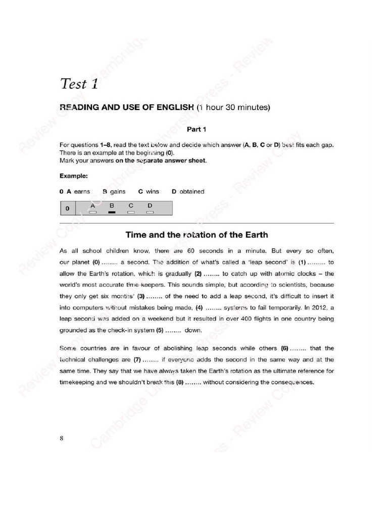 Advanced Trainer 3 - Test 1 Reading and Use of English | PDF