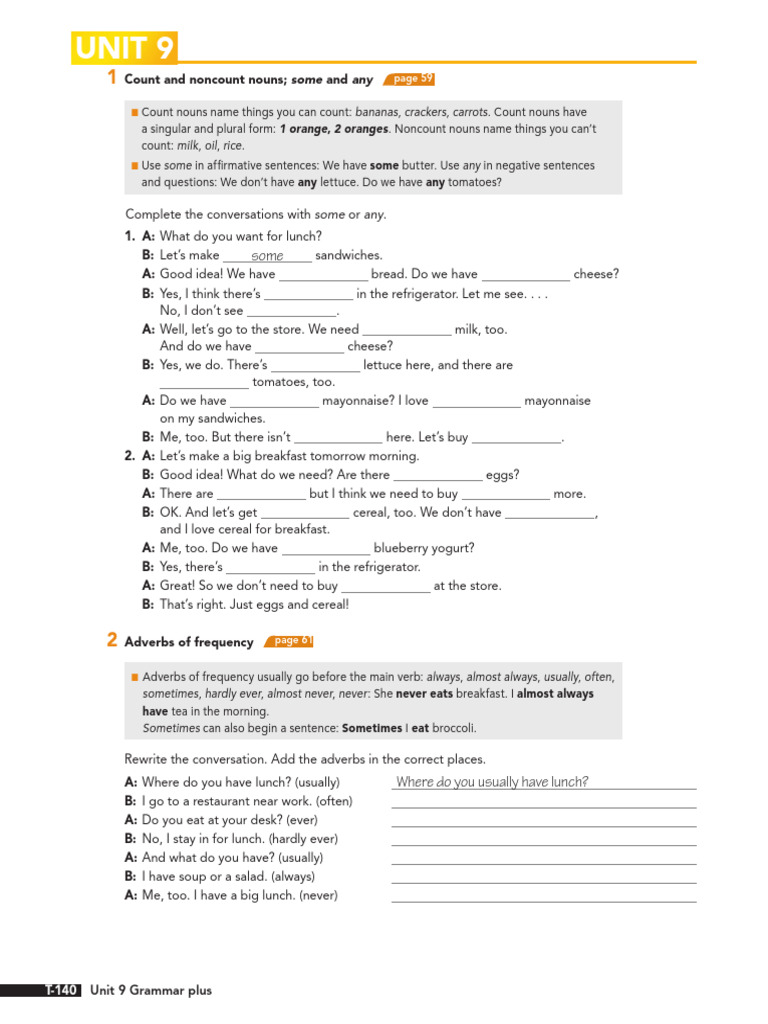 Grammar Plus Unit 9 Ingles Ii | PDF | Lunch | Language Mechanics