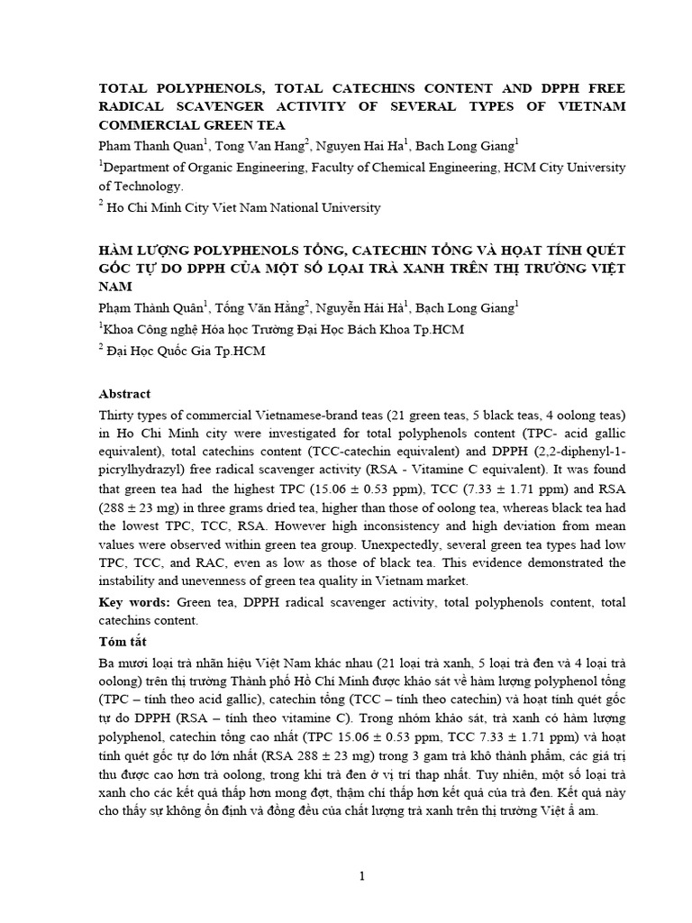 Total Polyphenols Catechin | PDF | Tea | Polyphenol