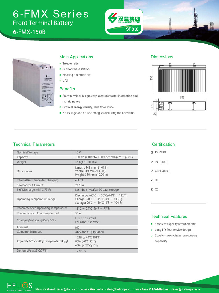 6-FMX-150B-Series-150Ah-12V-Lead-Acid-Battery-Datasheet ( Shoto 150 ) | PDF | Electricity ...