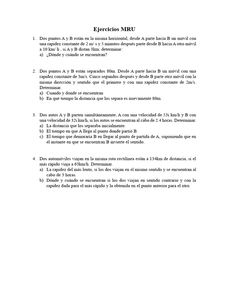Deber MRU, MRUV y Caida Libre | PDF | Velocidad | Aceleración