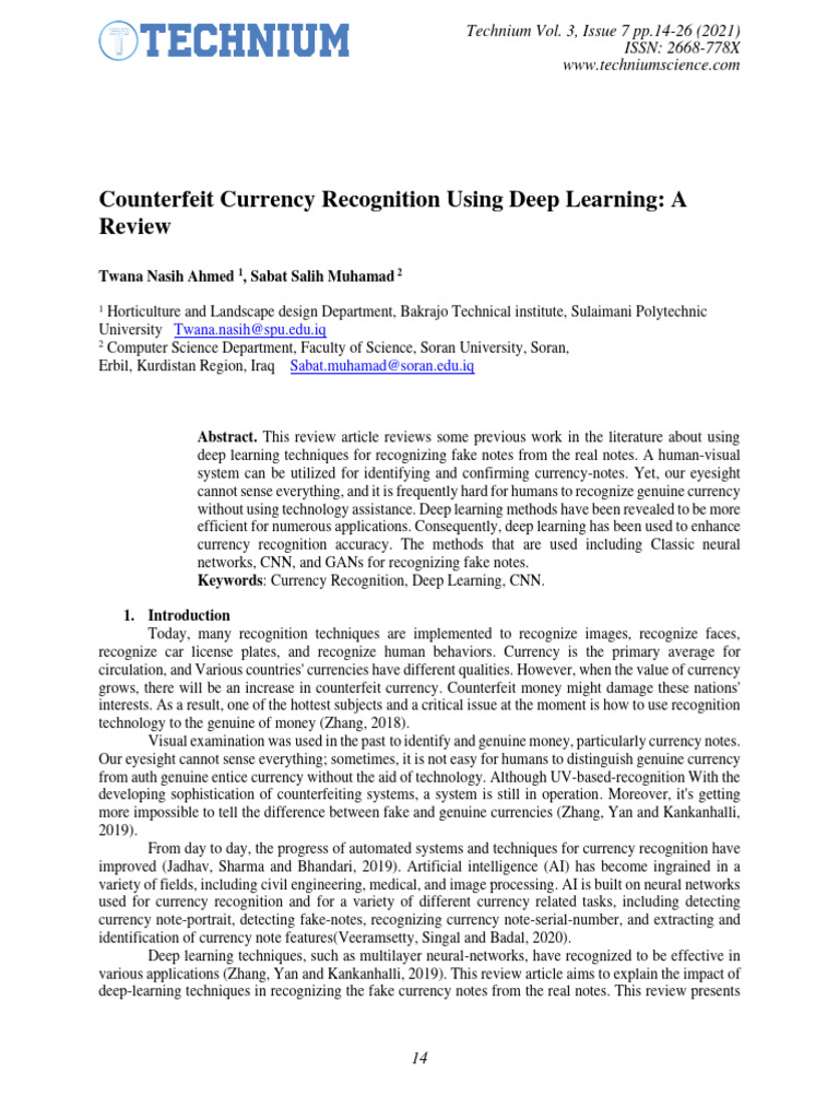Counterfeit Currency Recognition Using D 8d050daa | PDF | Deep Learning ...