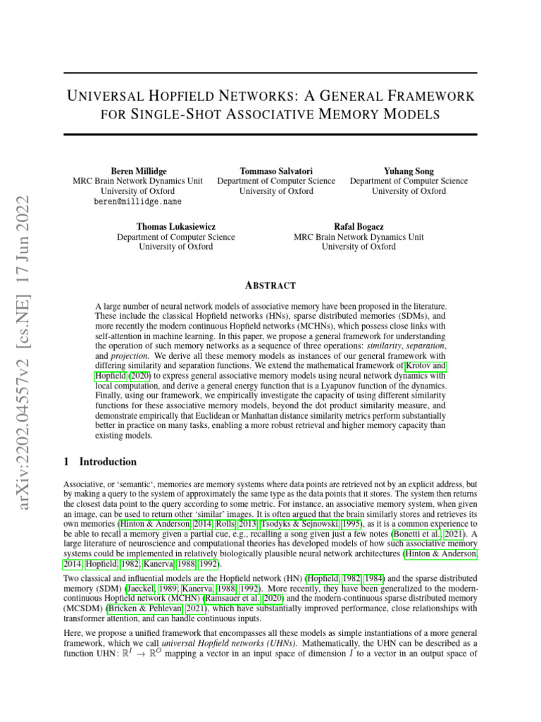 Universal Hopfield Networks- A General Framework for Single-shot Associative Memory Models ...