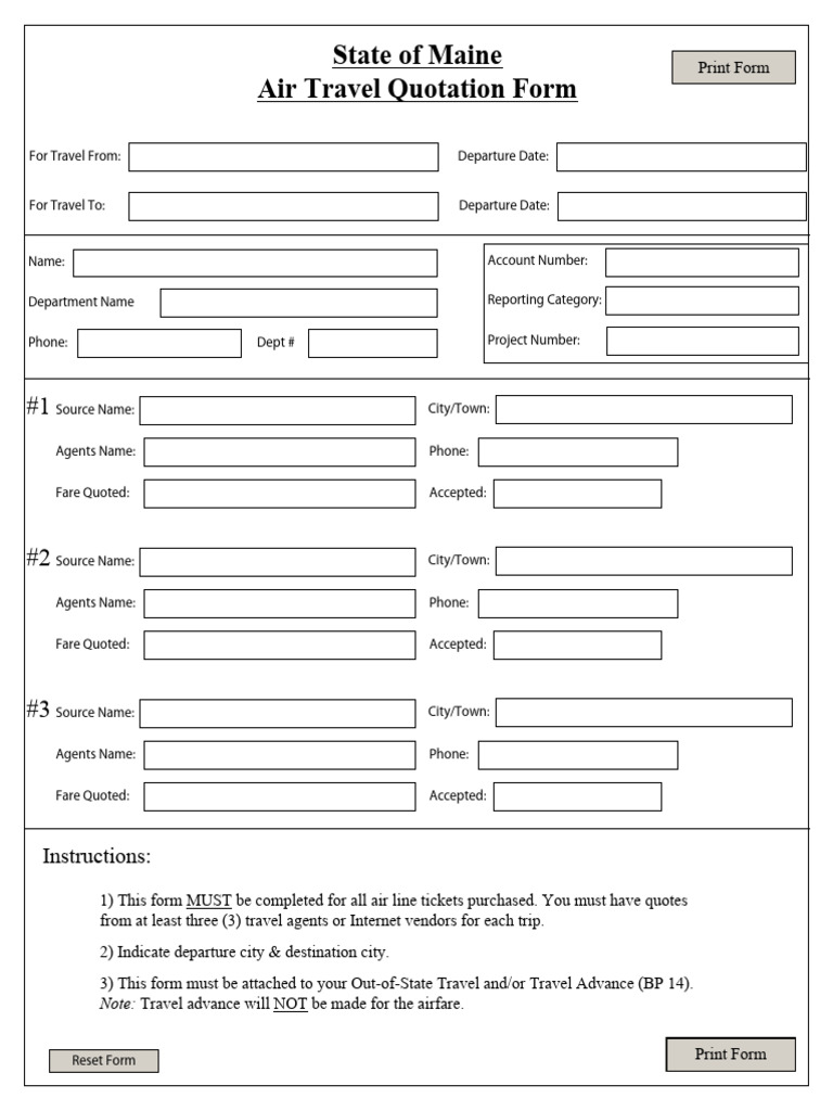 Air Travel Quotation Form | PDF | Law