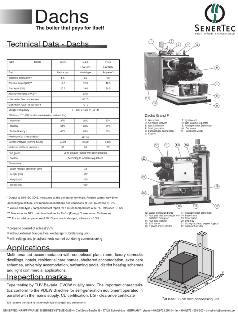 Senertec DACHS Technical Data Sheet | PDF | Engines | Engineering Tolerance