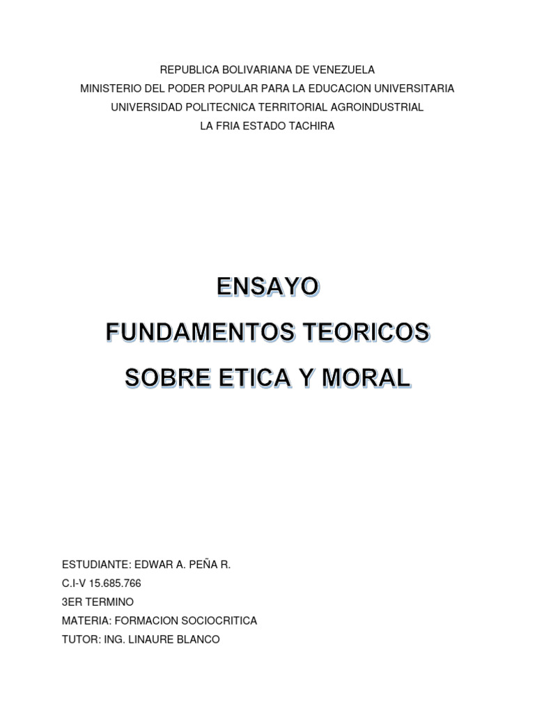 Ensayo Fundamentos Teoricos Etica y Moral | PDF | Virtud | Moralidad