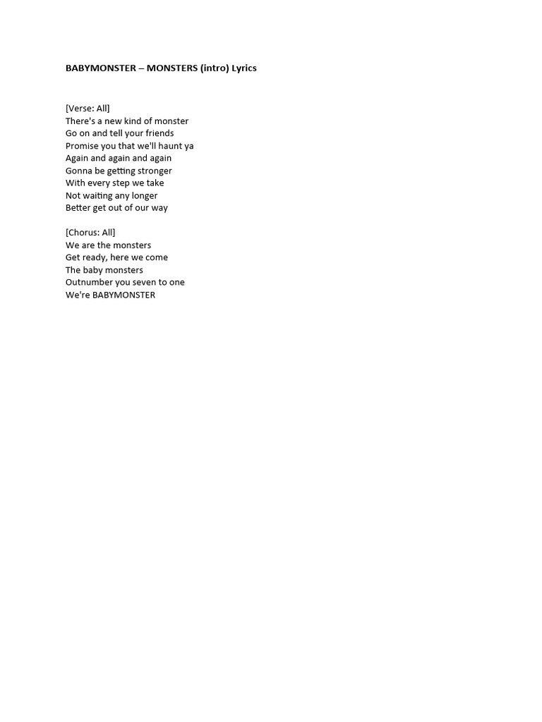 BABYMONSTER - MONSTERS (Intro) Lyrics | PDF