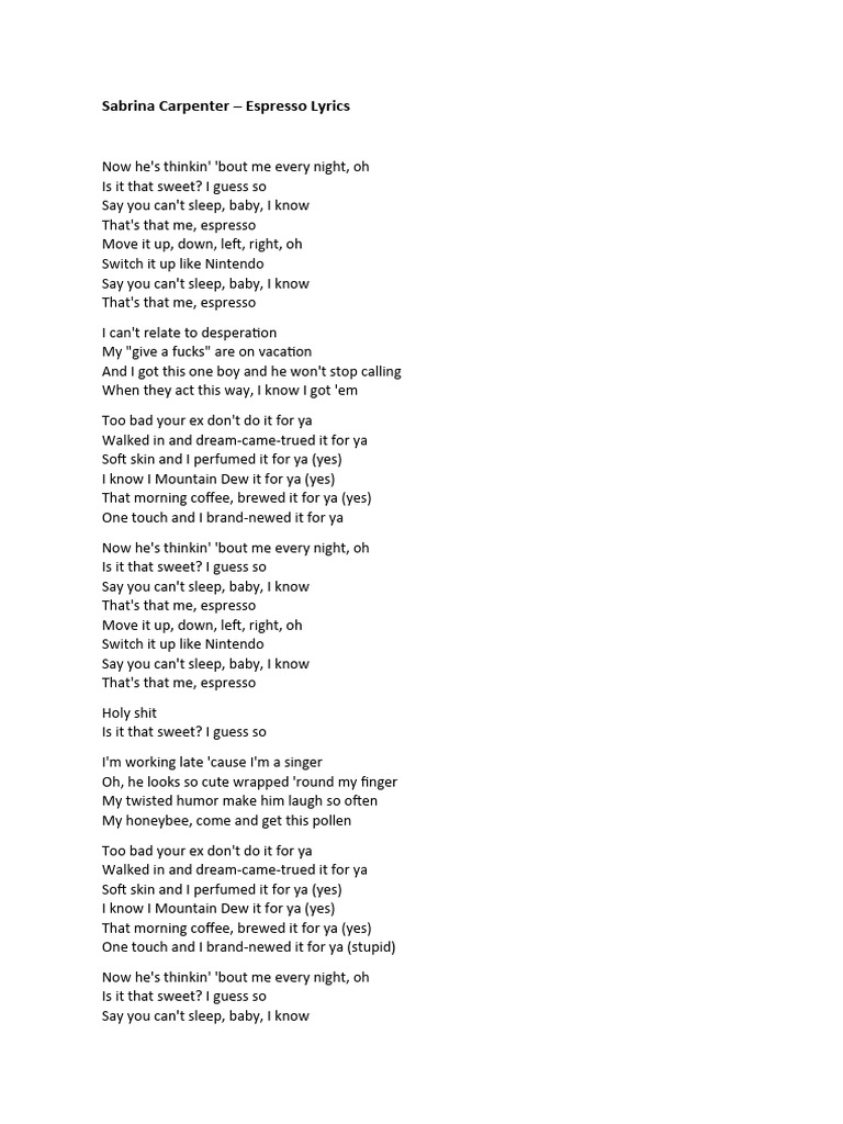 Sabrina Carpenter - Espresso Lyrics | PDF