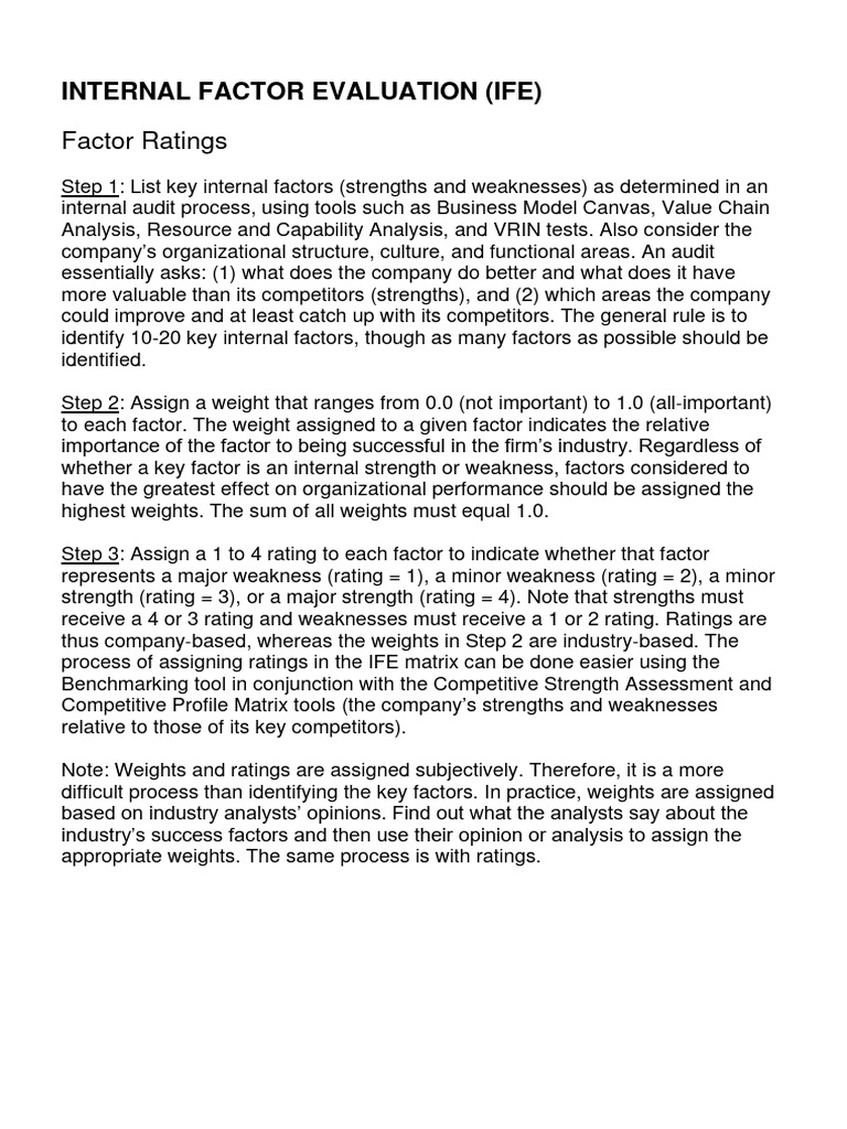 IBE 2022 Topic 5 SC Tool - IFE Factor Rating Key | PDF