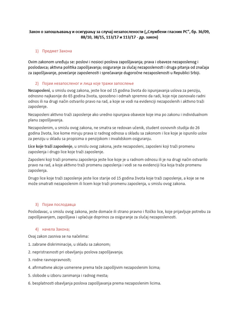 IV V Zakon o Zapošljavanju I Osiguranju I Zakon o Zapošljavanju Stranaca (20ak) | PDF