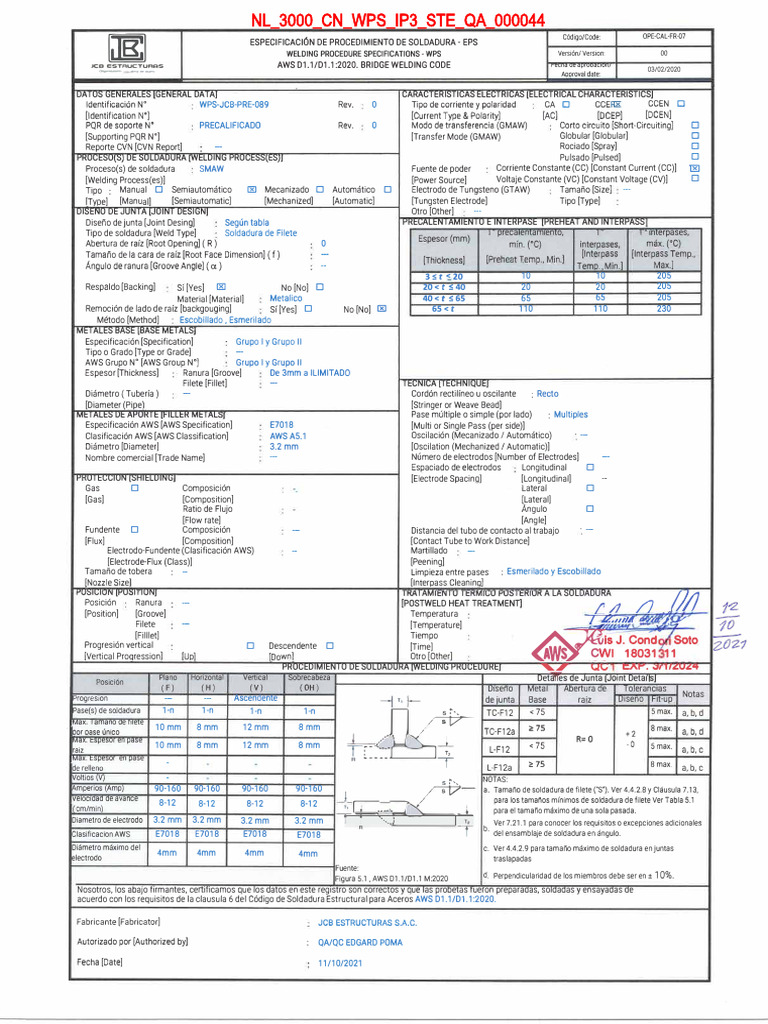 NL - 3000 - CN - WPS - IP3 - STE - QA - 000044 Rev0 ESPECIFICACIÓN DEL ... NL - 3000 - CN - WPS - IP3 - STE - QA - 000044 Rev0 ESPECIFICACIÓN DEL ...
