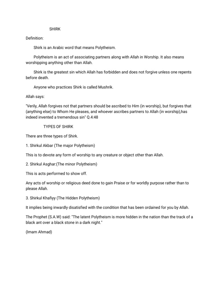 Understanding Shirk In Islam Pdf