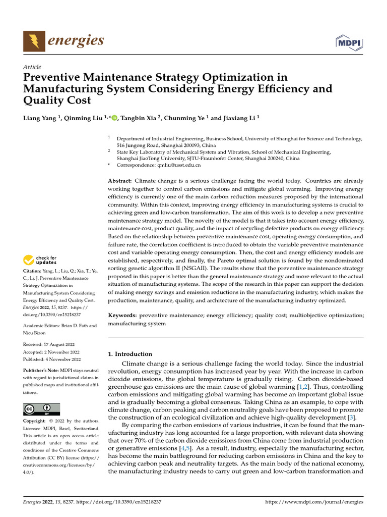 Preventive Maintenance Strategy Optimization in Ma | PDF | Efficient ...
