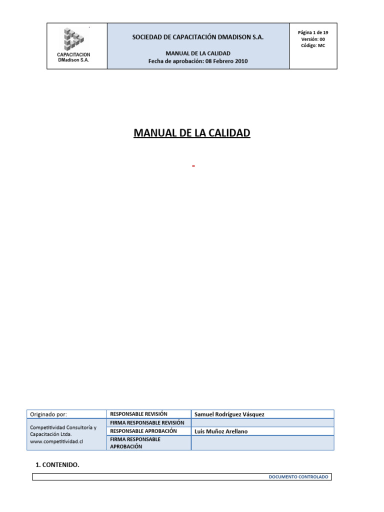 Manual de La Calidad Ver 00 | PDF | Sistema de manejo de calidad | Calidad (comercial)