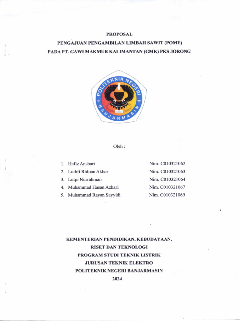 Proposal Pengajuan Pengambilan Limbah Sawit (POME) Pda PT Gawi Makmur Kalimantan (GMK) PKS ...